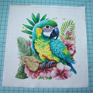 Tropical Parrot Floral Bird 100% Cotton Fabric Panel Square - Etsy