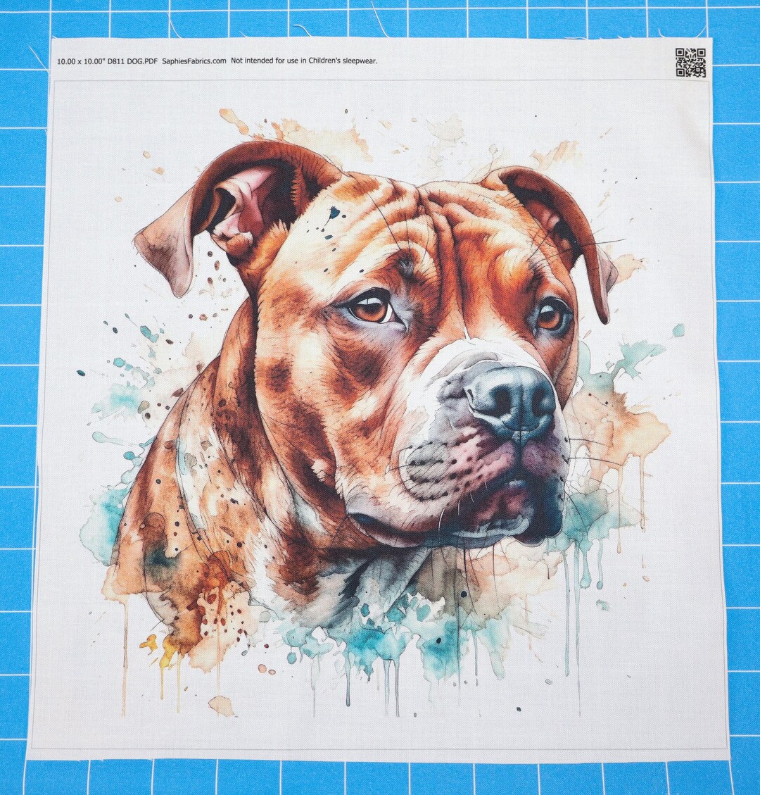 Pit Bull Dog 100% Cotton Fabric Panel Block | Small Sewing Quilting ...