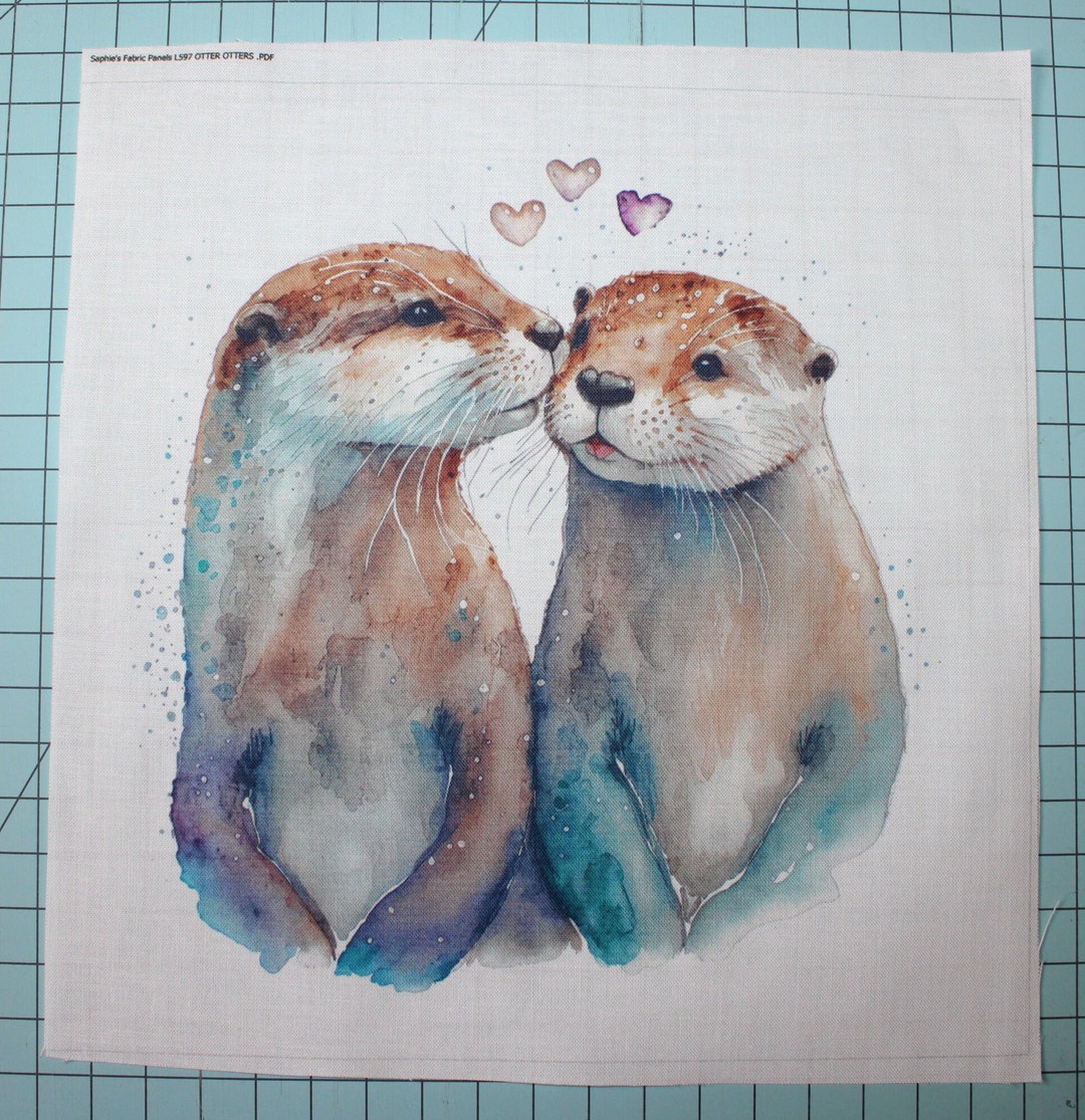 Otters Love 100% Cotton Fabric Panel Block Small Sewing Quilting Square ...