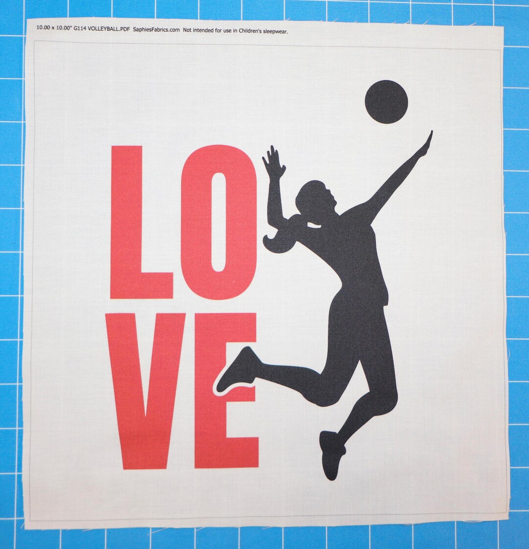 Love Volleyball 100% Cotton Fabric Panel Block | Small Quilting Sewing ...