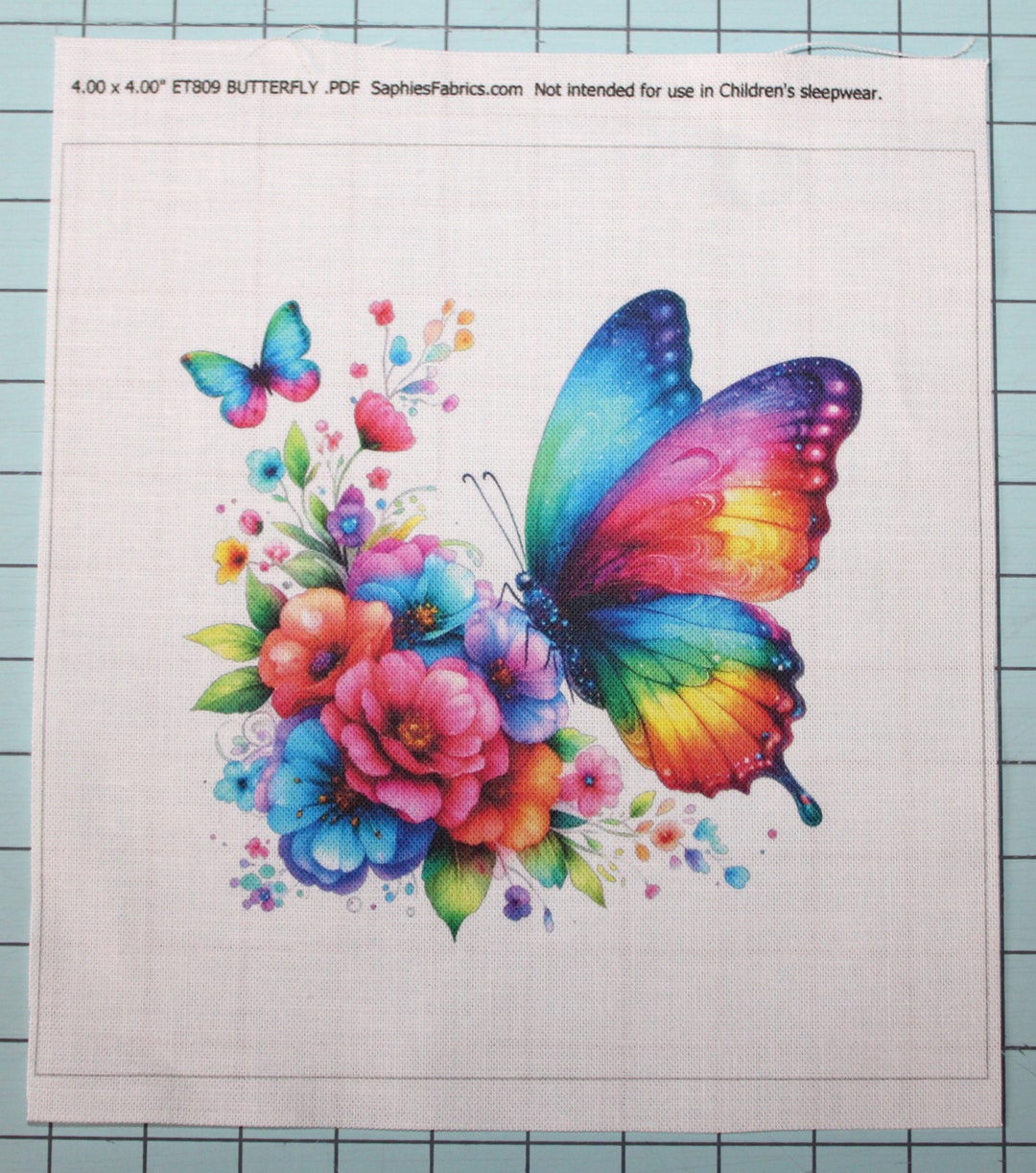 Floral Butterfly 100% Cotton Fabric Panel Block Small Sewing Quilting ...