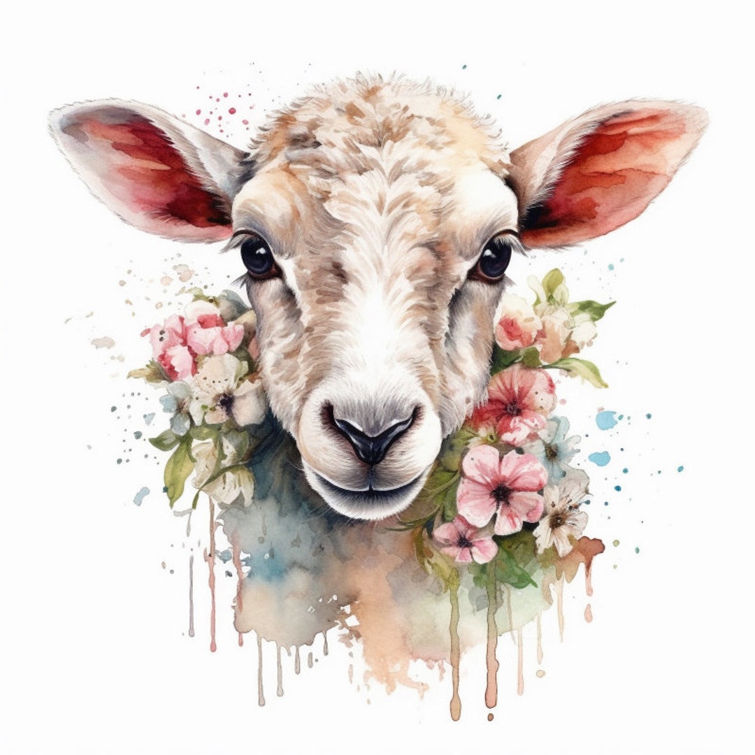 Lamb Sheep Floral 100% Cotton Fabric Panel Square Small Sewing Quilting ...