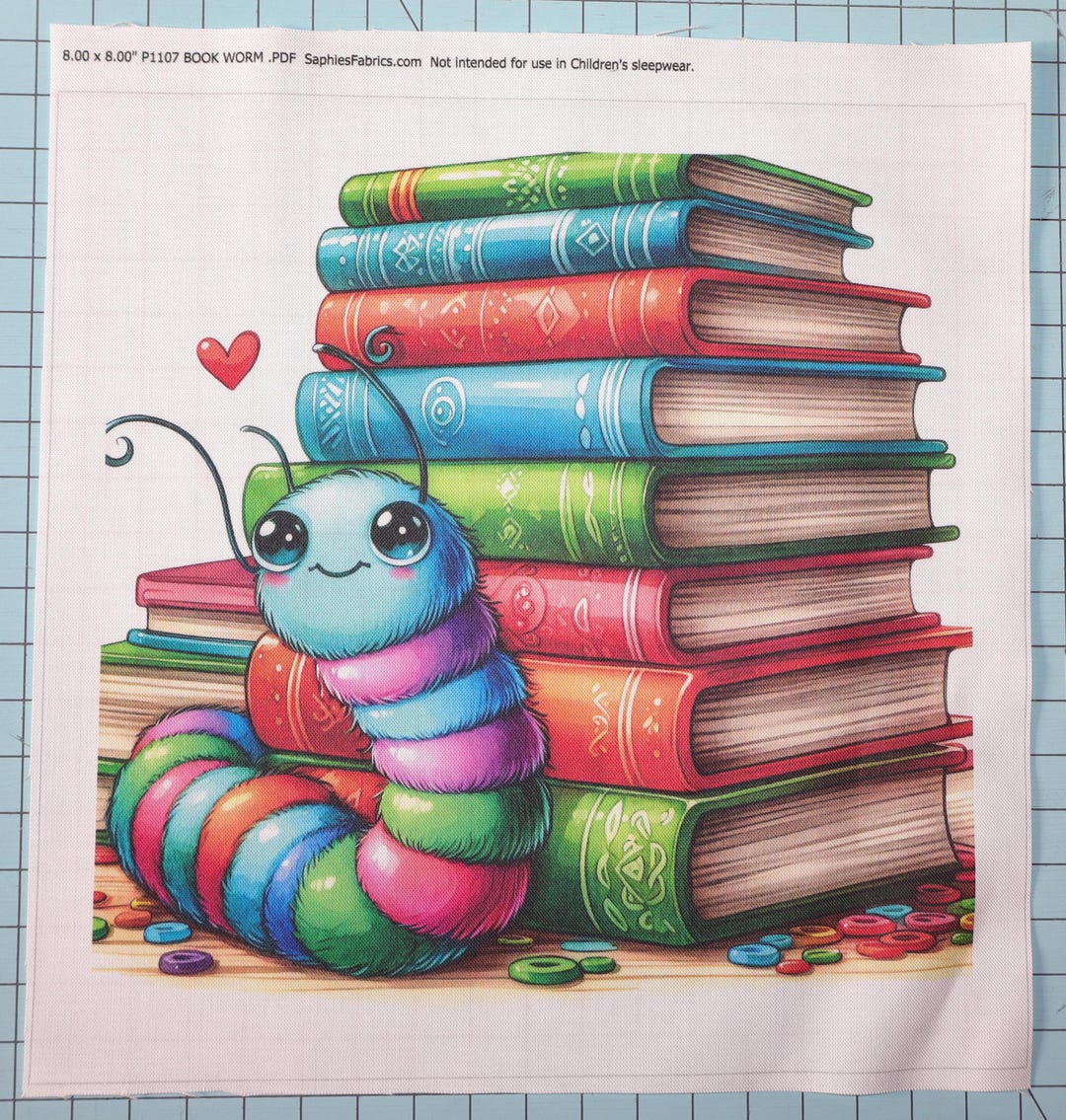 Bookworm Books 100% Cotton Fabric Panel Block | Small Quilting Sewing ...
