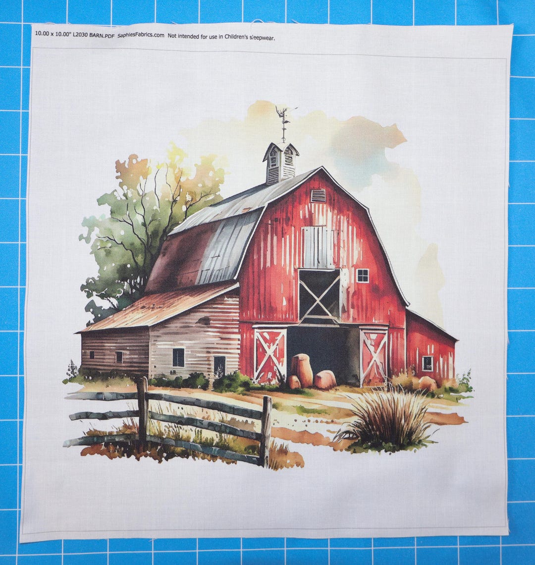Old Red Barn / Farm 100% Cotton Fabric Panel Block | Small Sewing ...