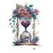 Hourglass Skull Floral 100% Cotton Fabric Panel Square Small Quilting ...