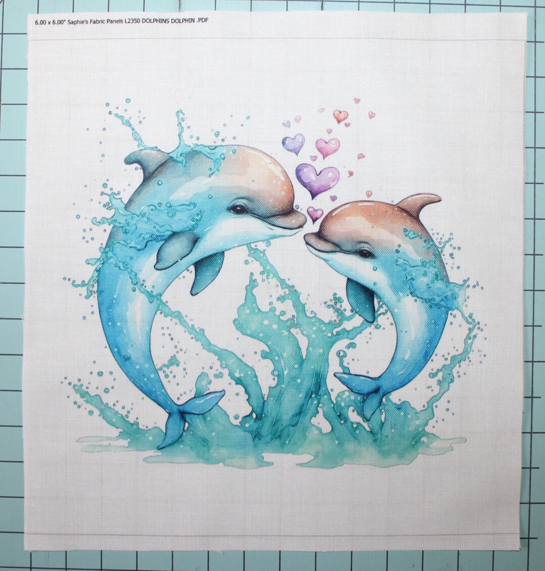 Dolphins Love 100% Cotton Fabric Panel Square Small Quilting Sewing ...