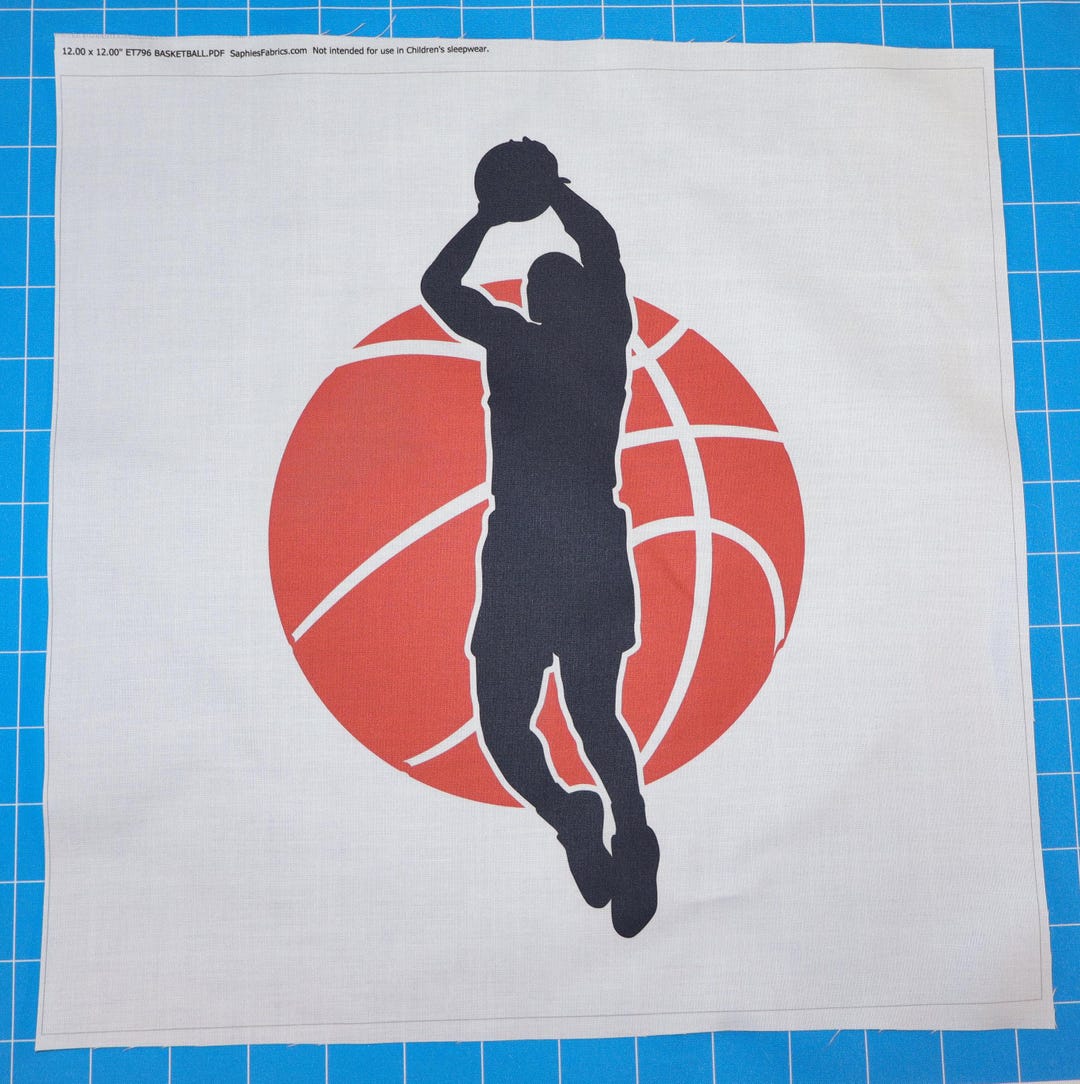 Basketball Player Silhouette 100% Cotton Fabric Panel Block | Small ...