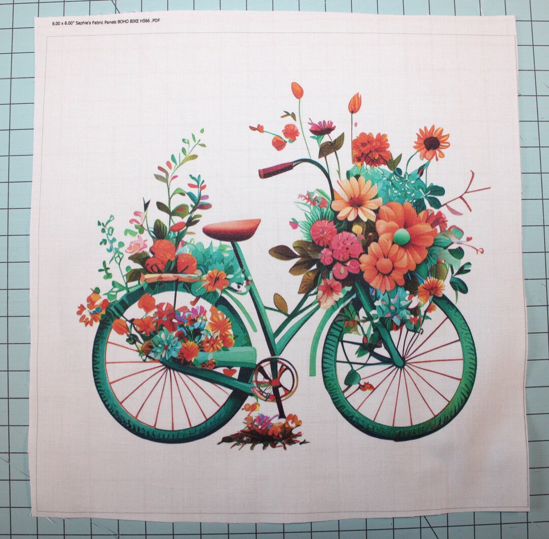 Floral Bicycle 100% Cotton Fabric Panel Block Small Sewing Quilting ...
