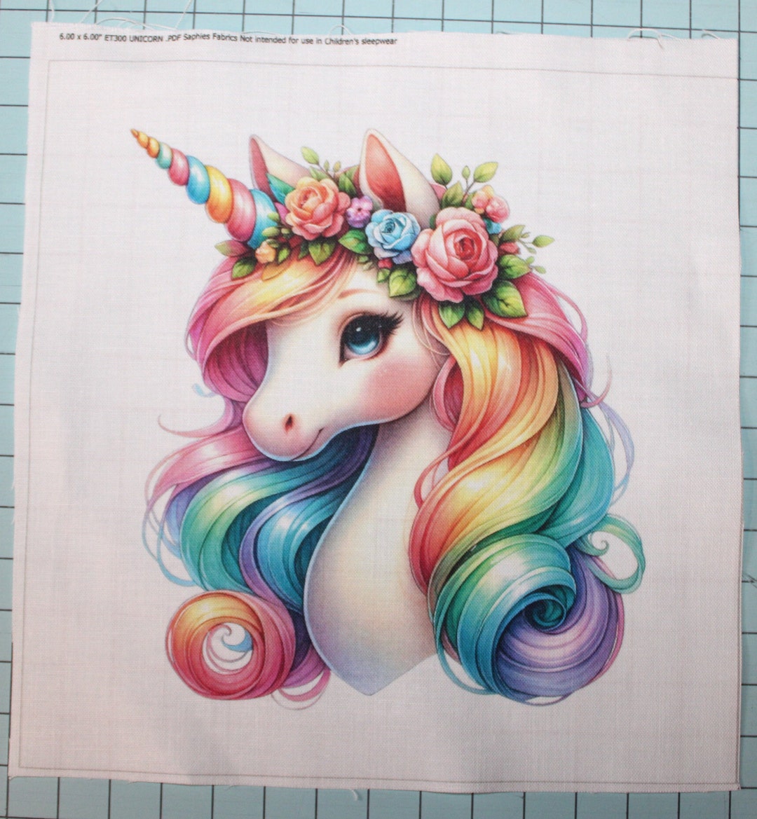 Unicorn 100% Cotton Fabric Panel Square Small Sewing Quilting Block ...