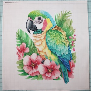 Tropical Parrot Bird Floral 100% Cotton Fabric Panel Square Quilting ...
