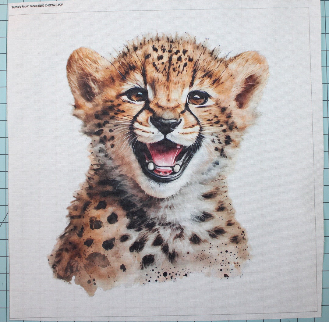 Cheetah Cub 100% Cotton Fabric Panel Square Small Quilting Sewing Block ...