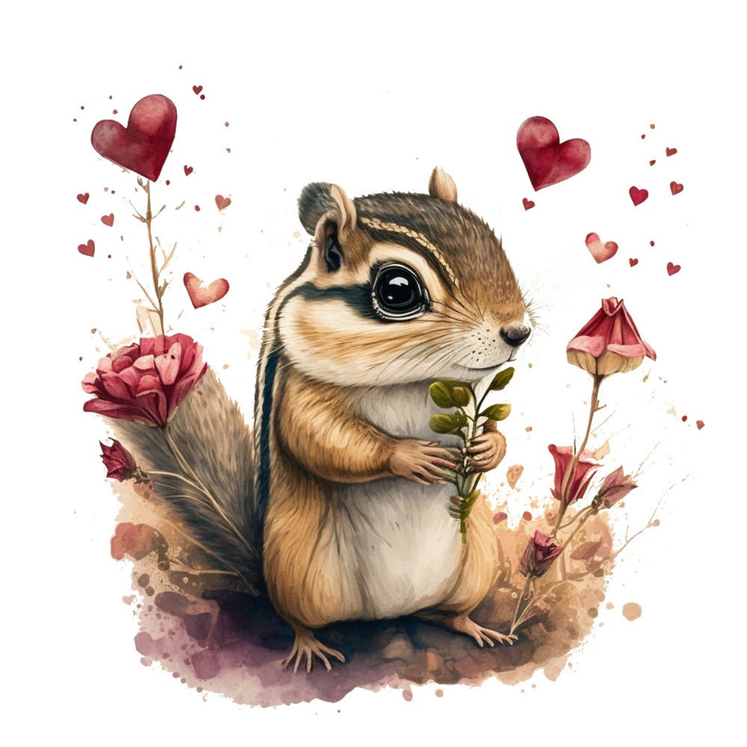 Chipmunk With Heart 100% Cotton Small Fabric Panel Square - Etsy