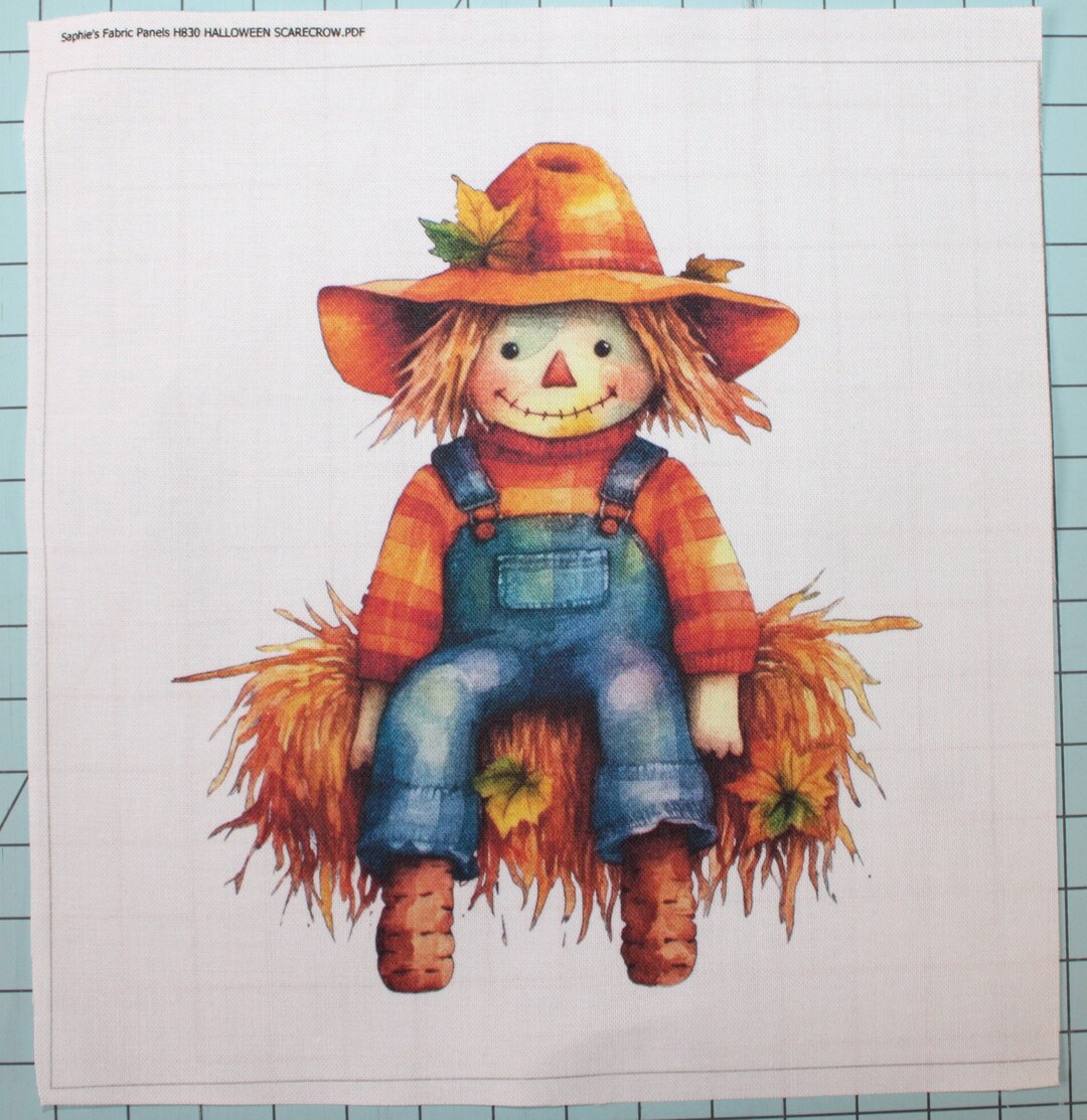 Autumn Scarecrow 100% Cotton Fabric Panel Square Small Quilting Sewing ...