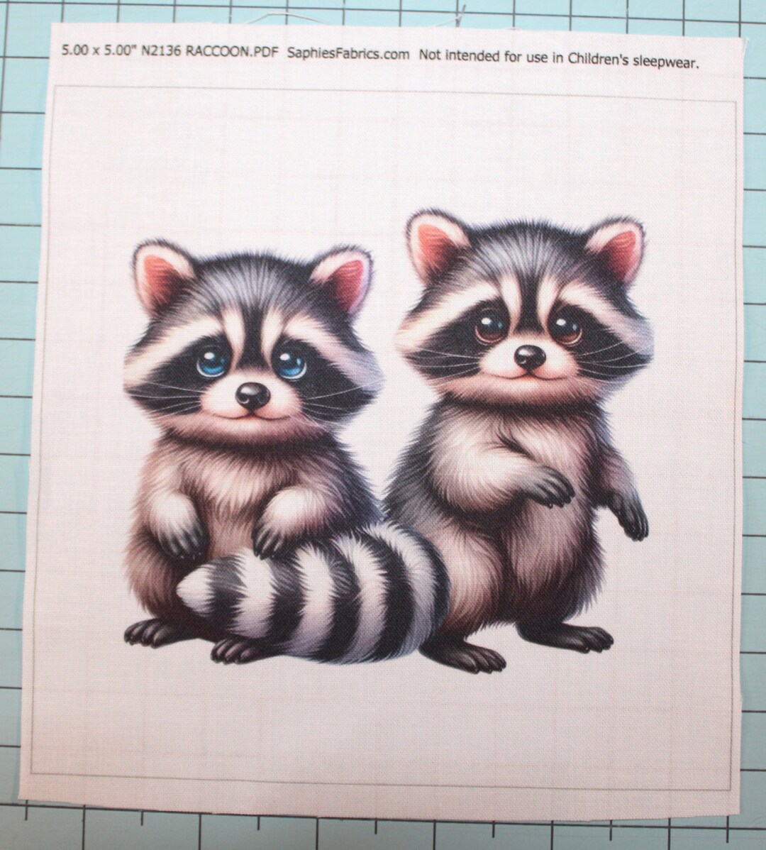 Raccoons 100% Cotton Fabric Panel Block | Small Sewing Quilting Square ...