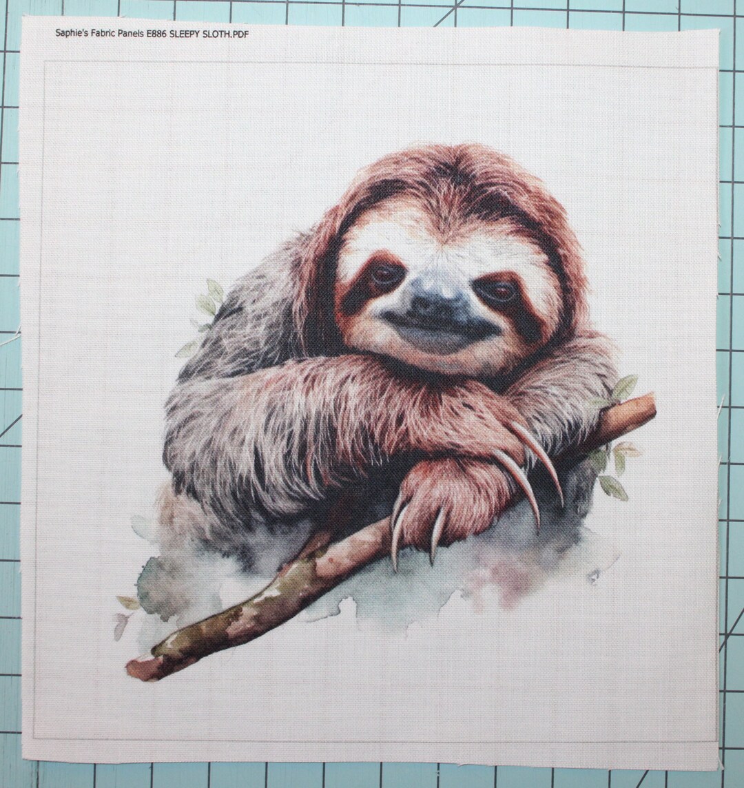 Sloth 100% Cotton Fabric Panel Square Small Sewing Quilting Block E886 ...