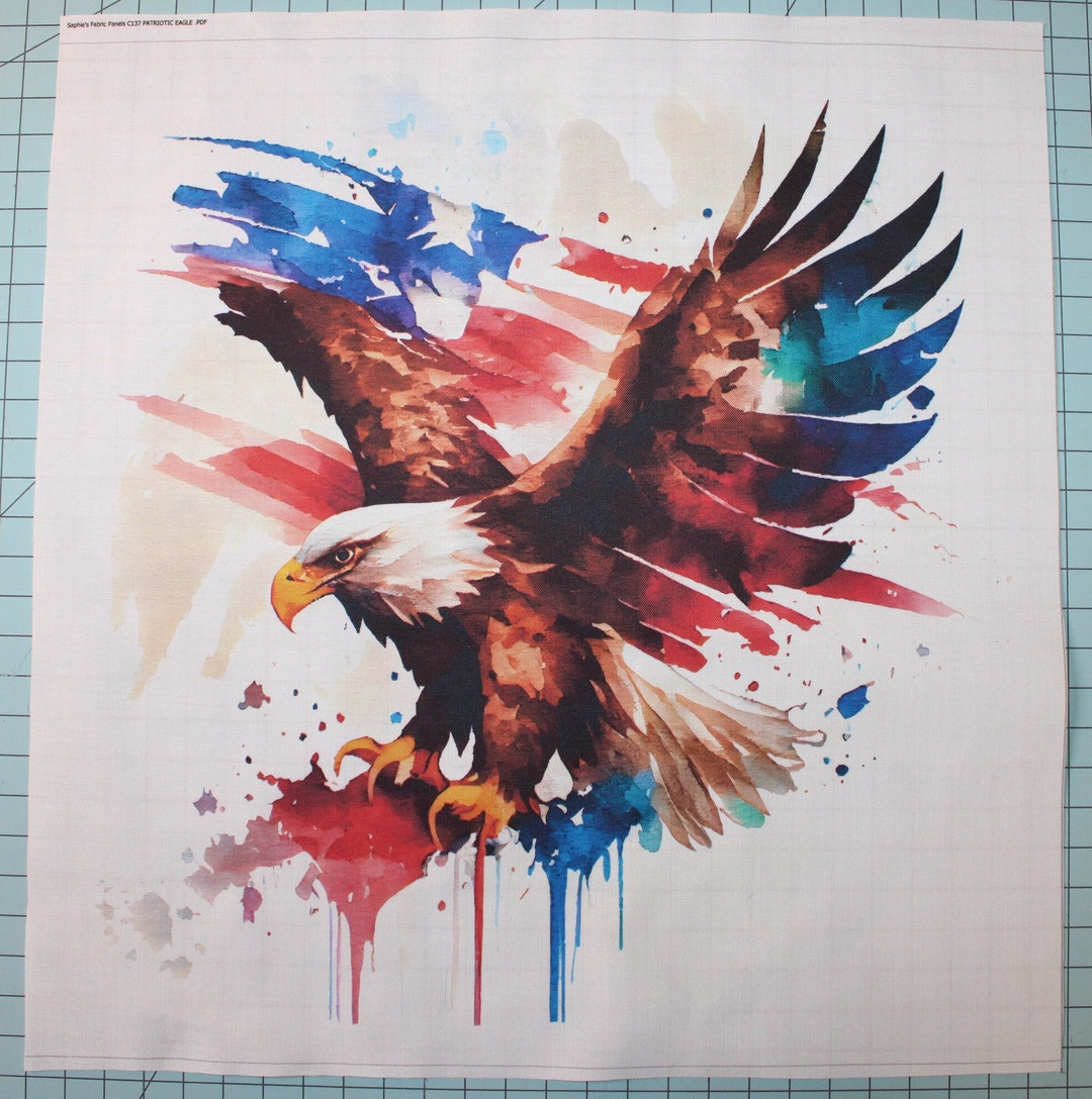 Patriotic Eagle 100% Cotton Fabric Panel Block Small Quilting Sewing ...