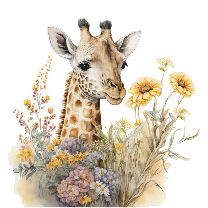 Giraffe Boho Floral 100% Cotton Fabric Panel Square Quilting - Etsy