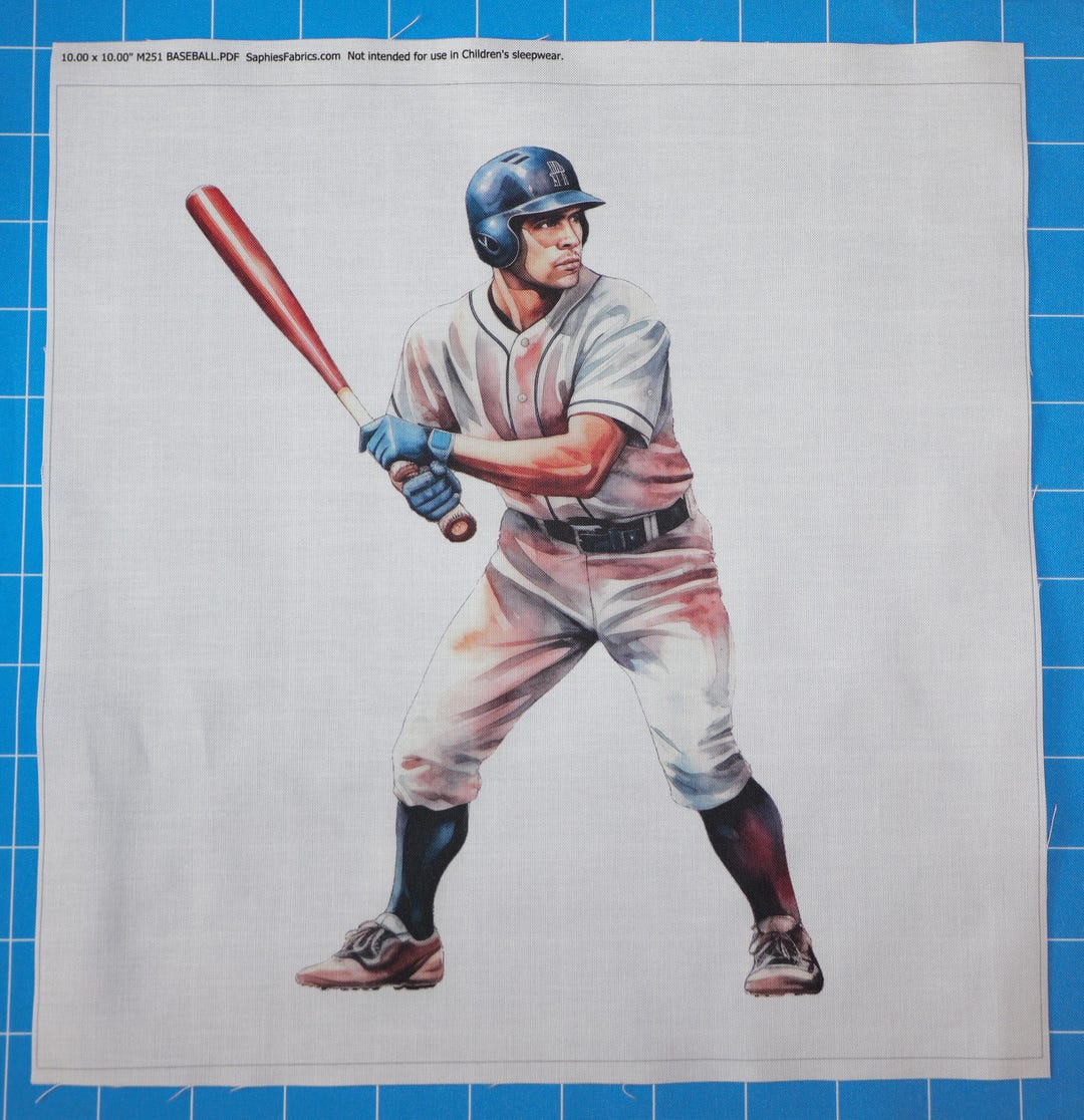 Baseball Player 100% Cotton Fabric Panel Block | Small Sewing Quilting ...