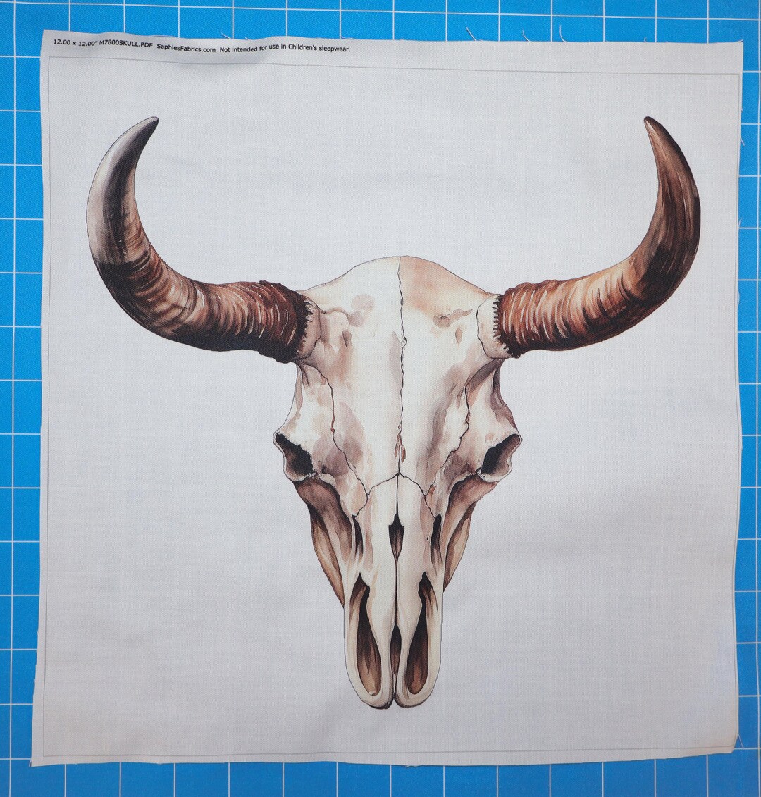 Bull Skull 100% Cotton Fabric Panel Block | Small Sewing Quilting ...