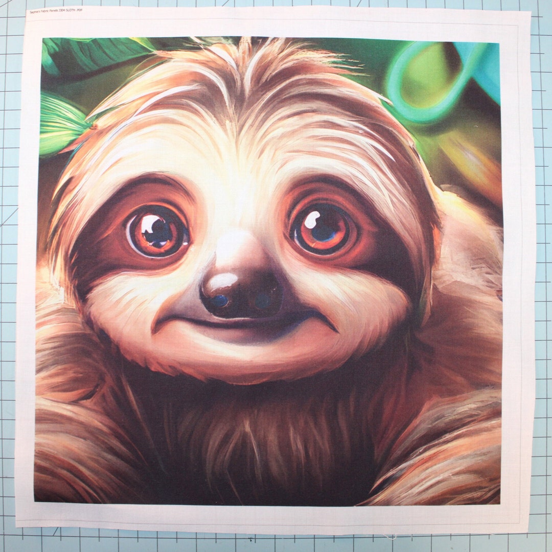 Sloth 100% Cotton Fabric Panel Block Small Sewing Quilting Square J304 ...