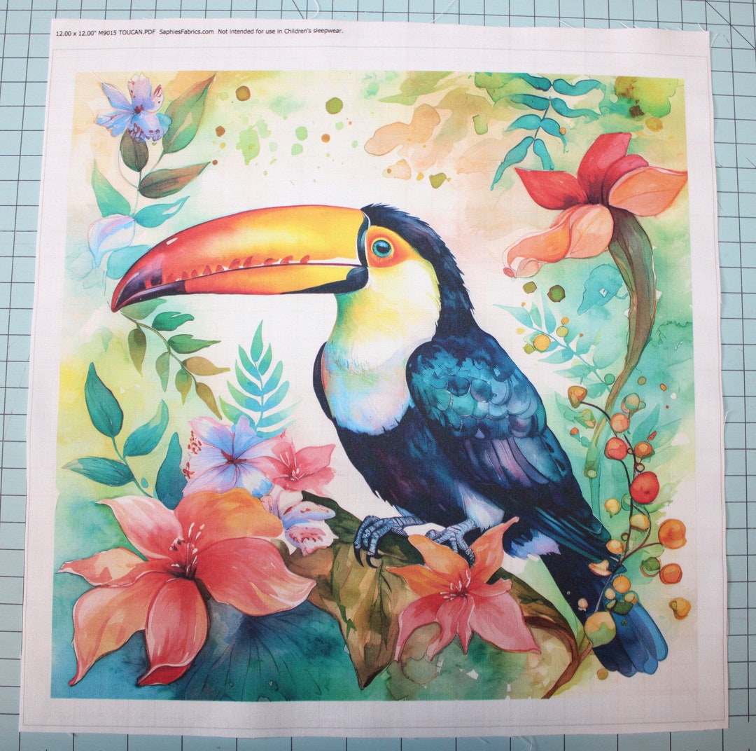 Toucan 100% Cotton Fabric Panel Block | Small Sewing Quilting Square ...