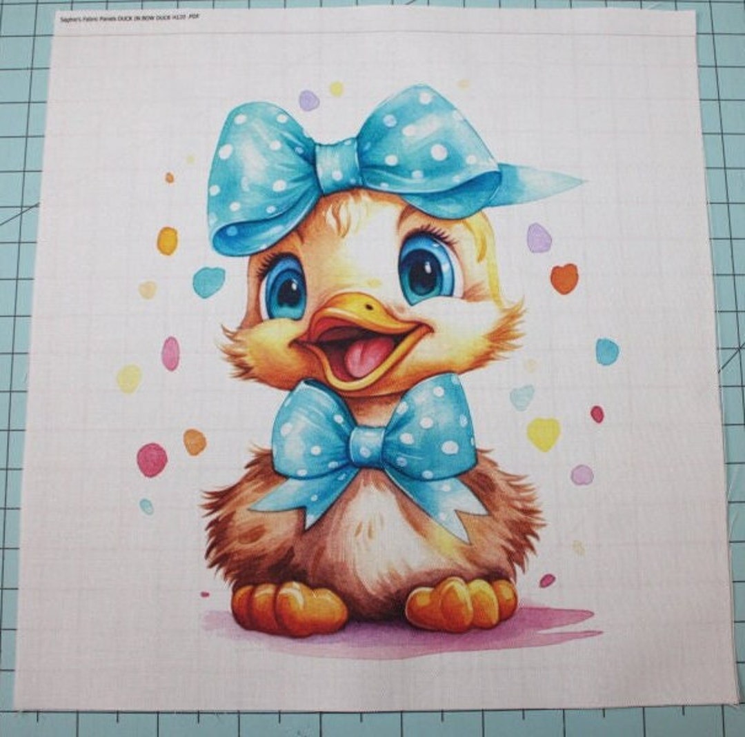 Duck With Bows 100% Cotton Fabric Panel Square Small Quilting Sewing ...