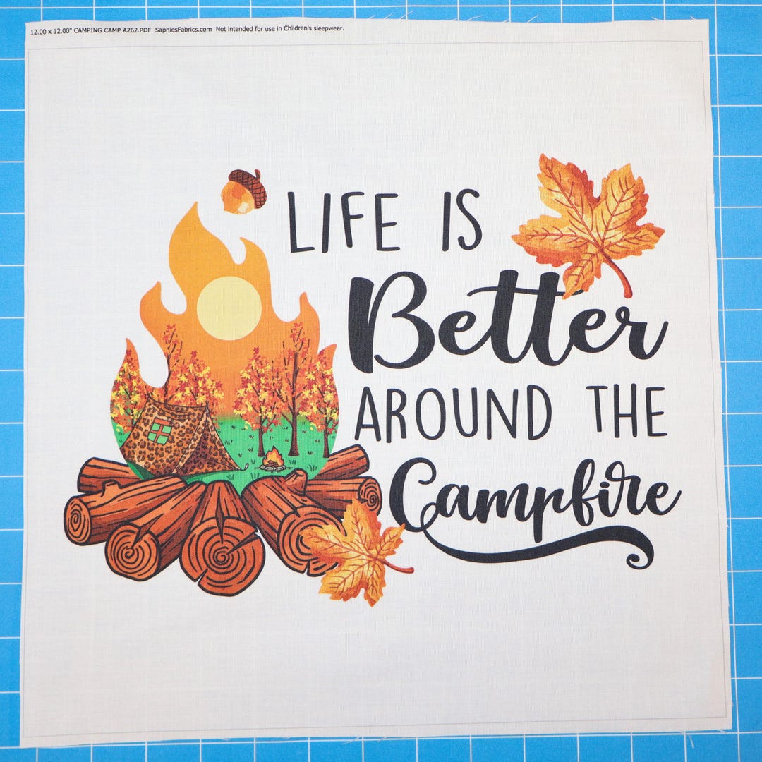 Camping Campfire 100% Cotton Fabric Panel Block | Small Sewing Quilting ...