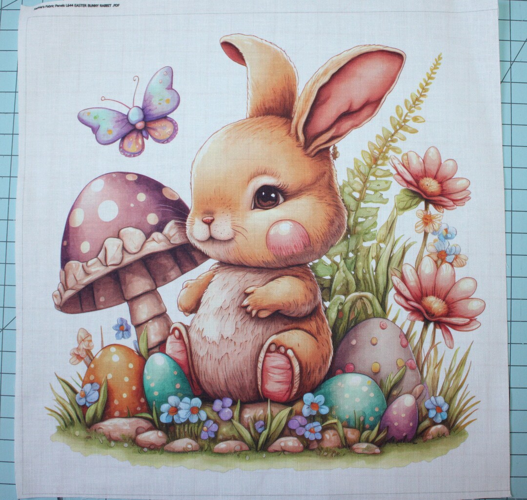 Easter Bunny Floral 100% Cotton Fabric Panel Square Small Quilting ...