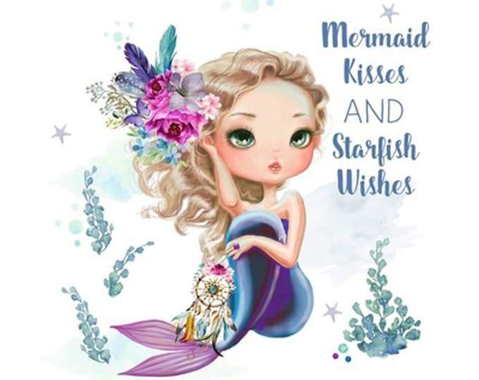 Coral Queen Mermaid Doll Fabric Panel by Moda 100% Cotton, Stacy Iest ...