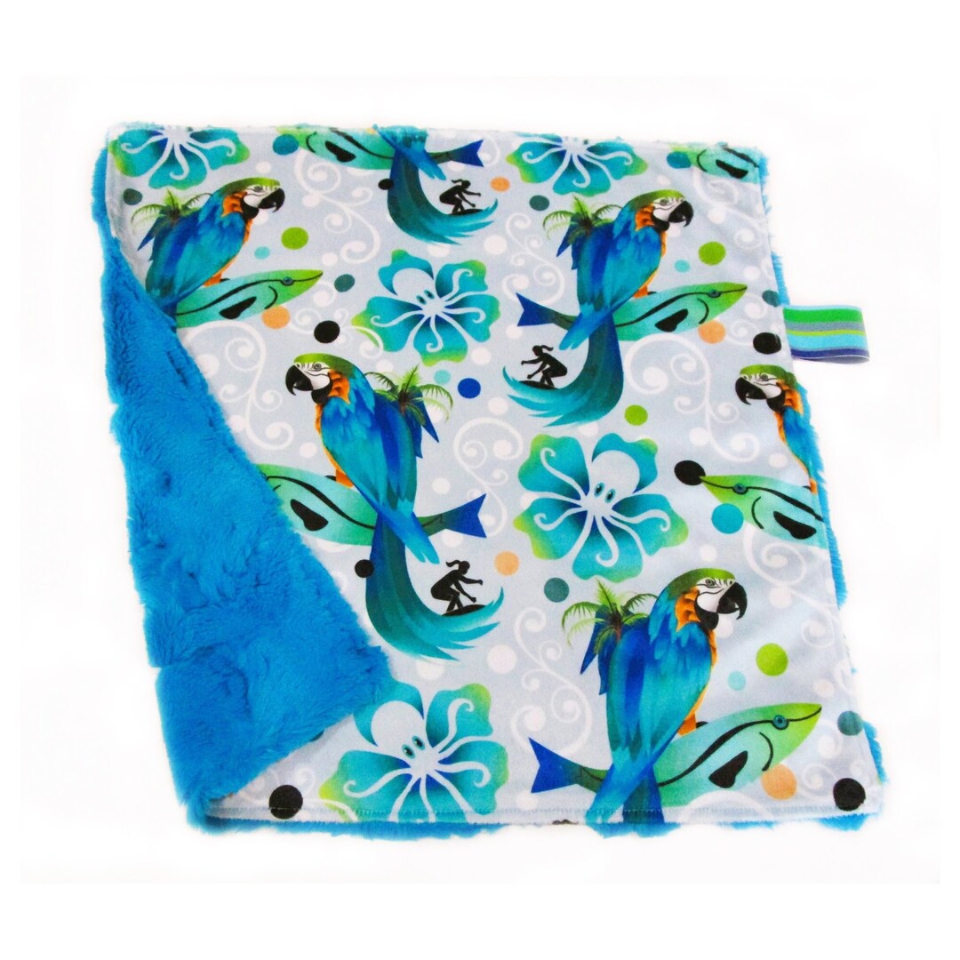 Tropical Parrot Surfing Designer Minky Baby Lovey Blanket Girl Surfer ...