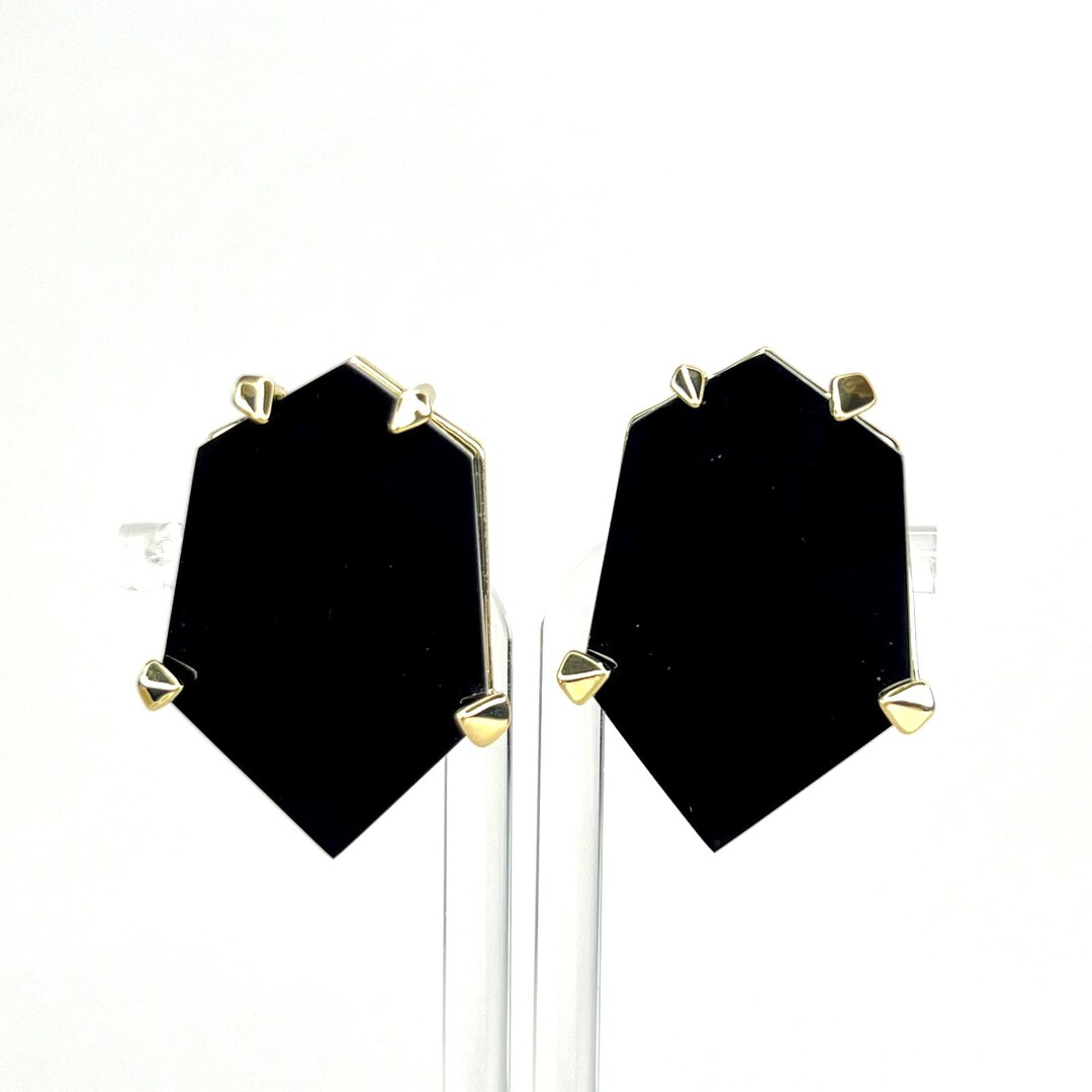 Nicholas Liu Vintage Black Onyx Hexagon Geometric Clip on Earrings Gold ...