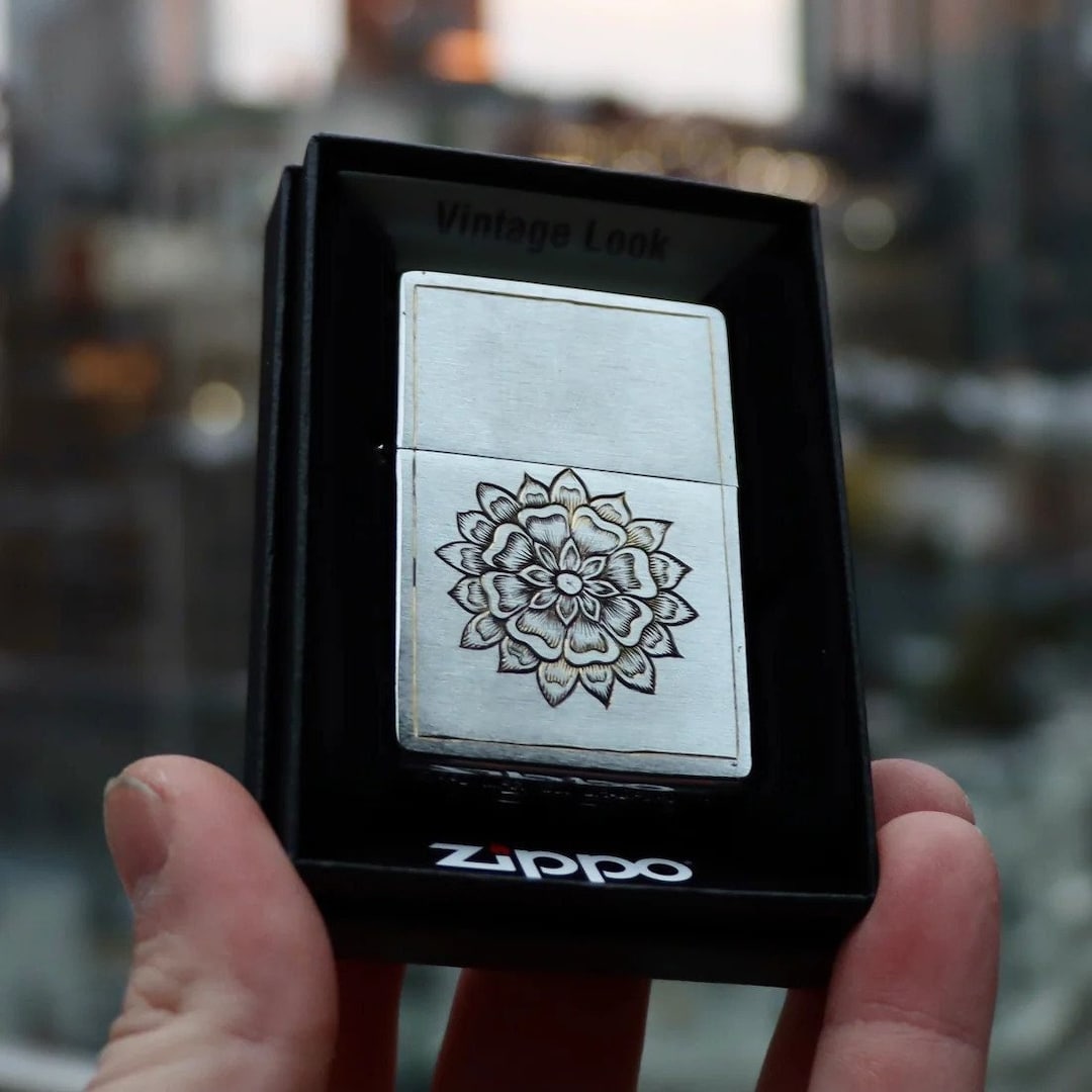 Hand Engraved Mandala on Stainless Steel & Brass Zippo Lighter Hand ...