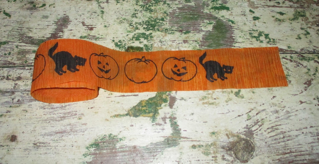 Vintage Roll of Halloween Crepe Paper Streamer Black Cats Jack O ...