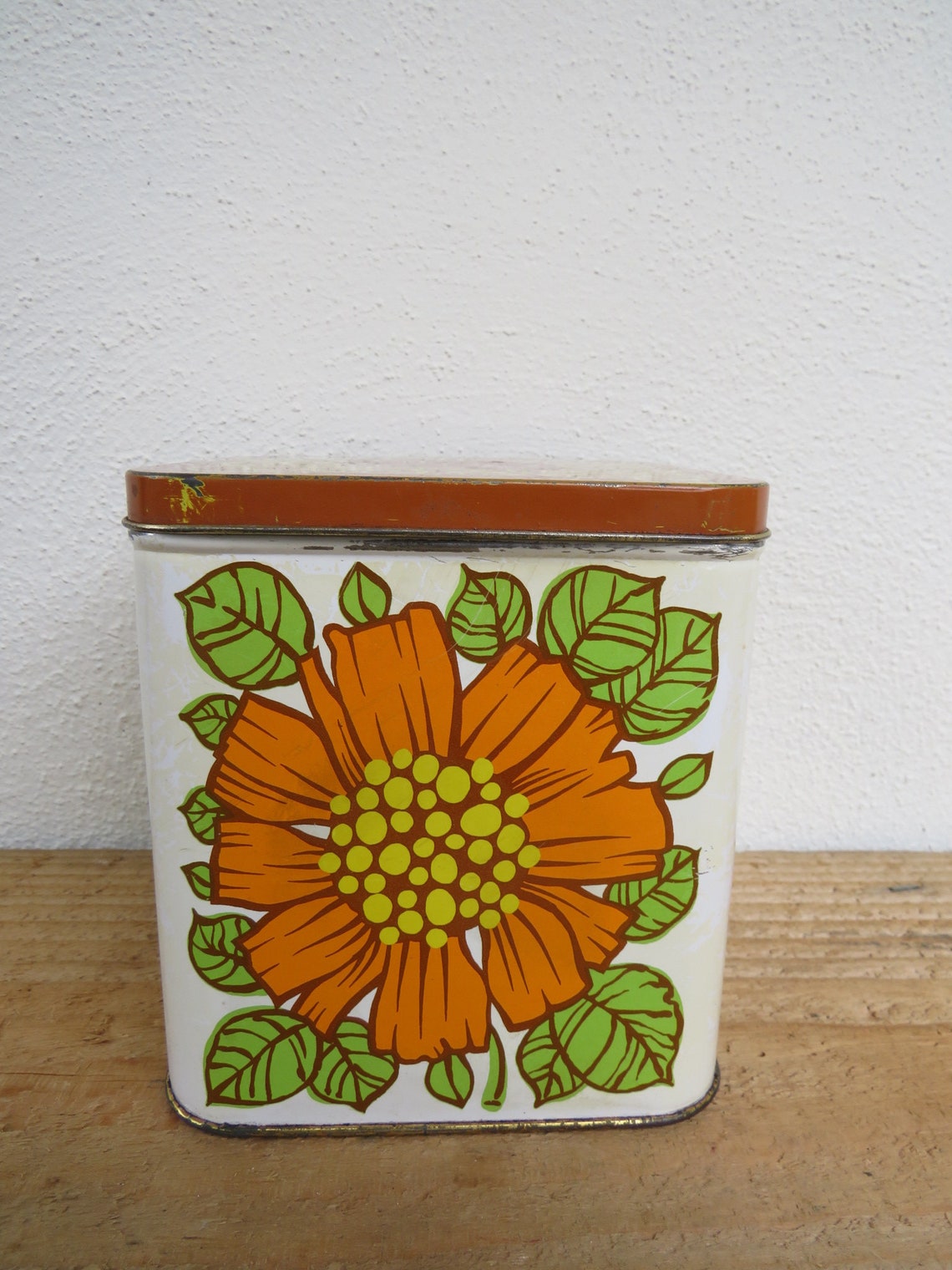 Retro TIN Metal Coffee BOX With Scoop 1970s Orange Floral - Etsy