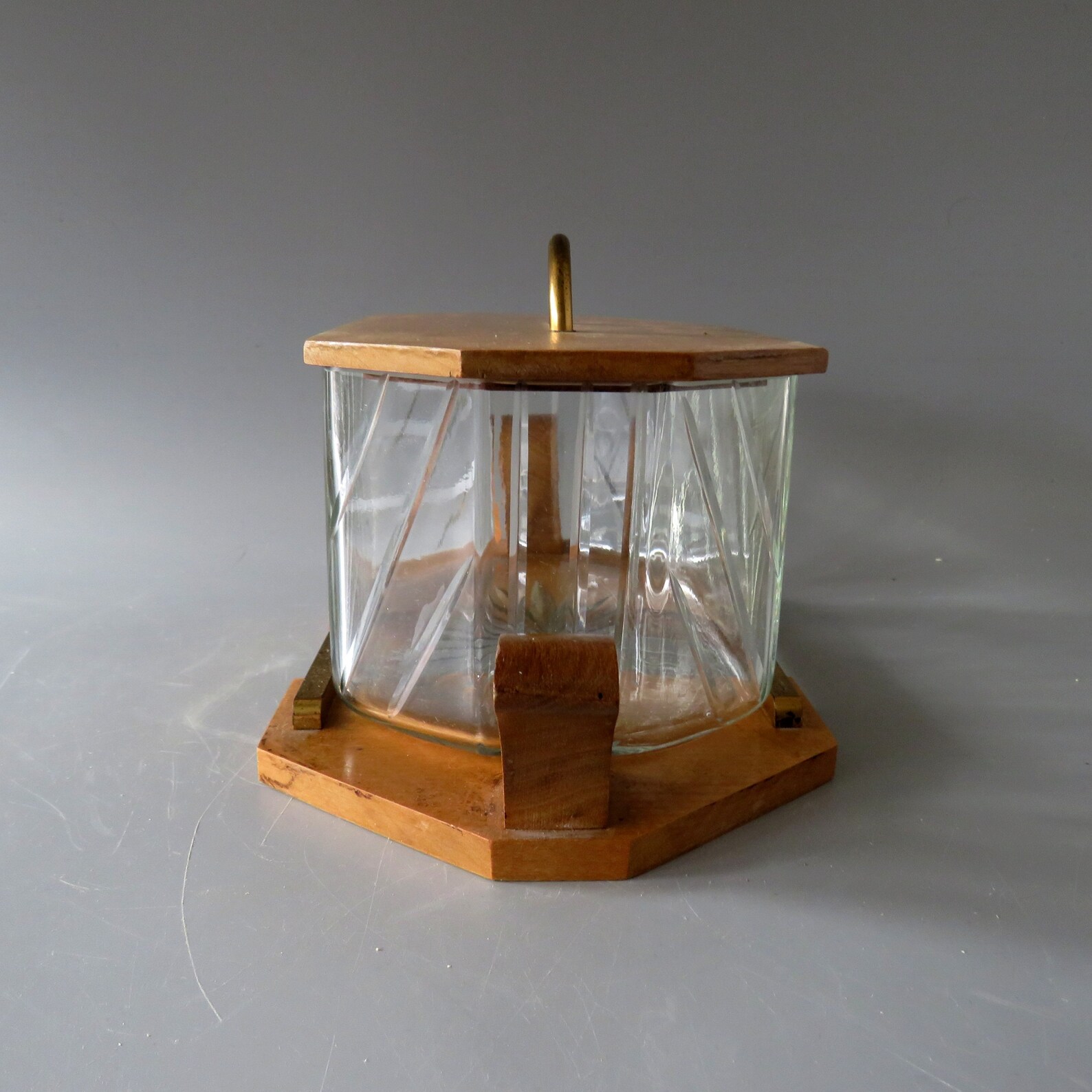 French Art Deco Cookie Jar in Wood and Cut Glass Biscuit - Etsy