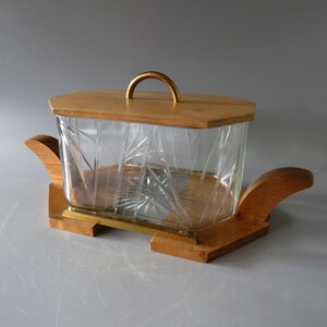 French Art Deco Cookie Jar in Wood and Cut Glass Biscuit Storage Box ...