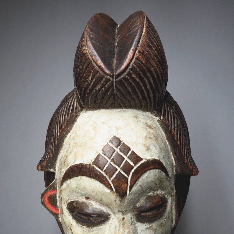 African tribal PUNU OKUYI mask carved wooden white head | Etsy