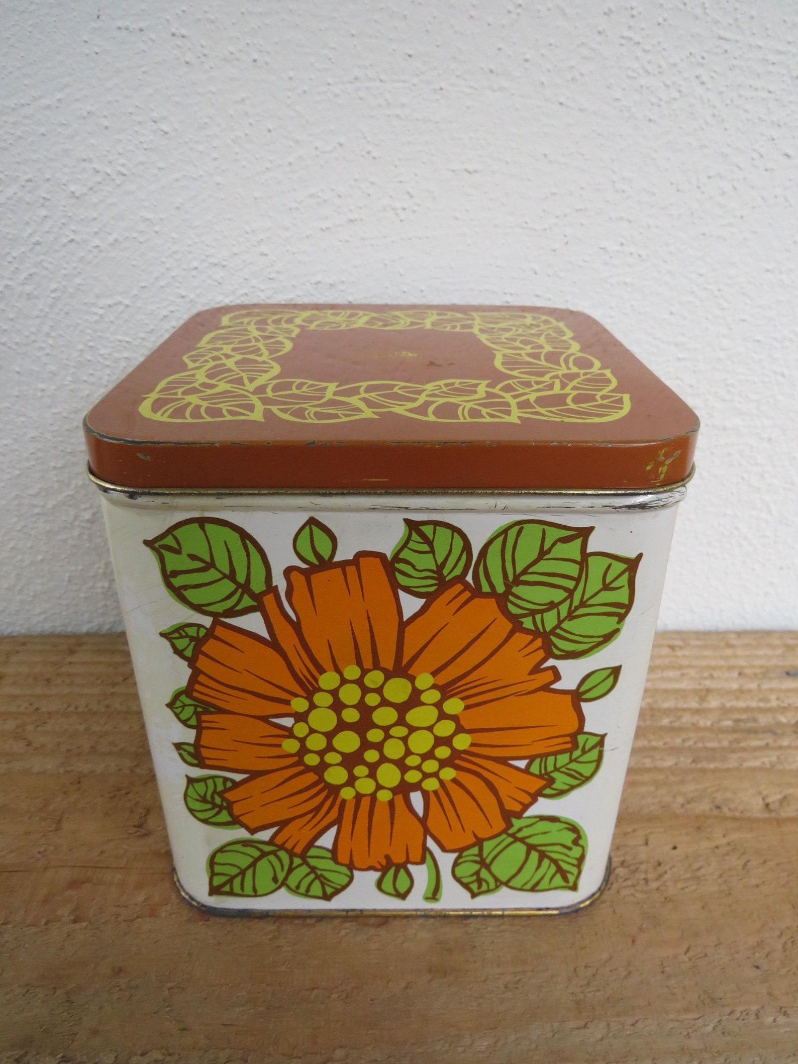 Retro TIN Metal Coffee BOX With Scoop 1970s Orange Floral - Etsy