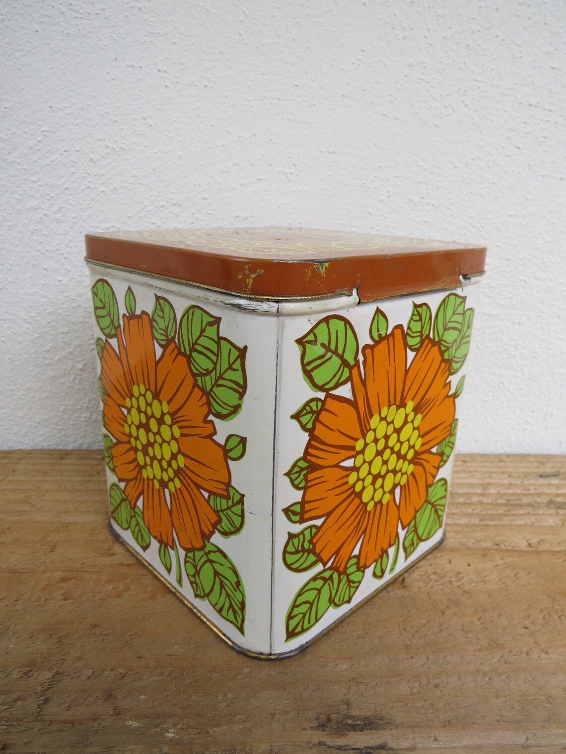 Retro TIN Metal Coffee BOX With Scoop 1970s Orange Floral - Etsy