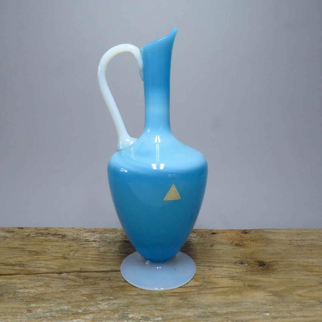 Blue Opaline Glass Vase With White Handle French Opaline Veritable ...