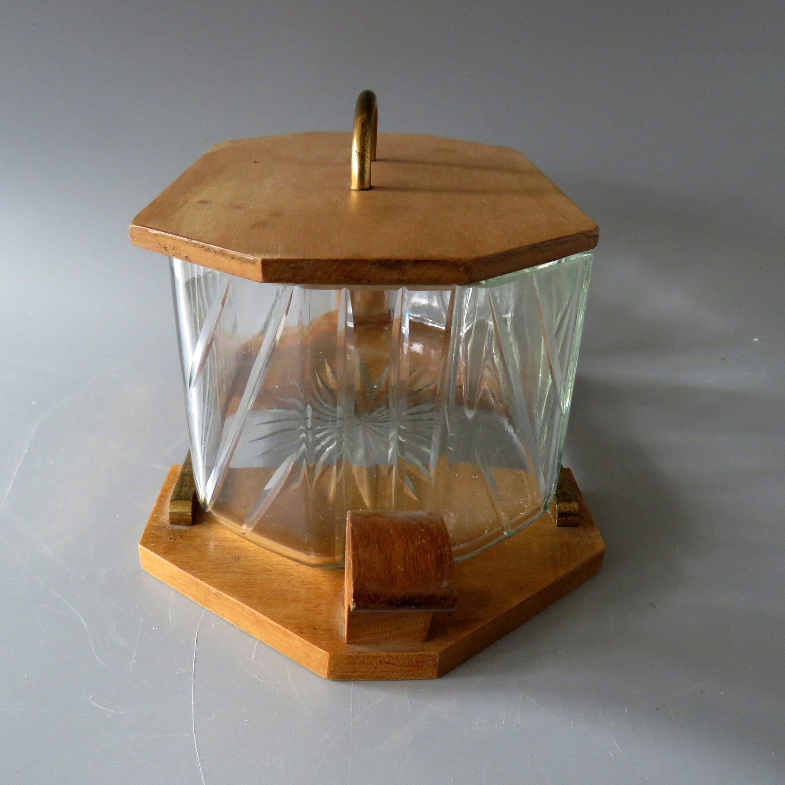 French Art Deco Cookie Jar in Wood and Cut Glass Biscuit - Etsy