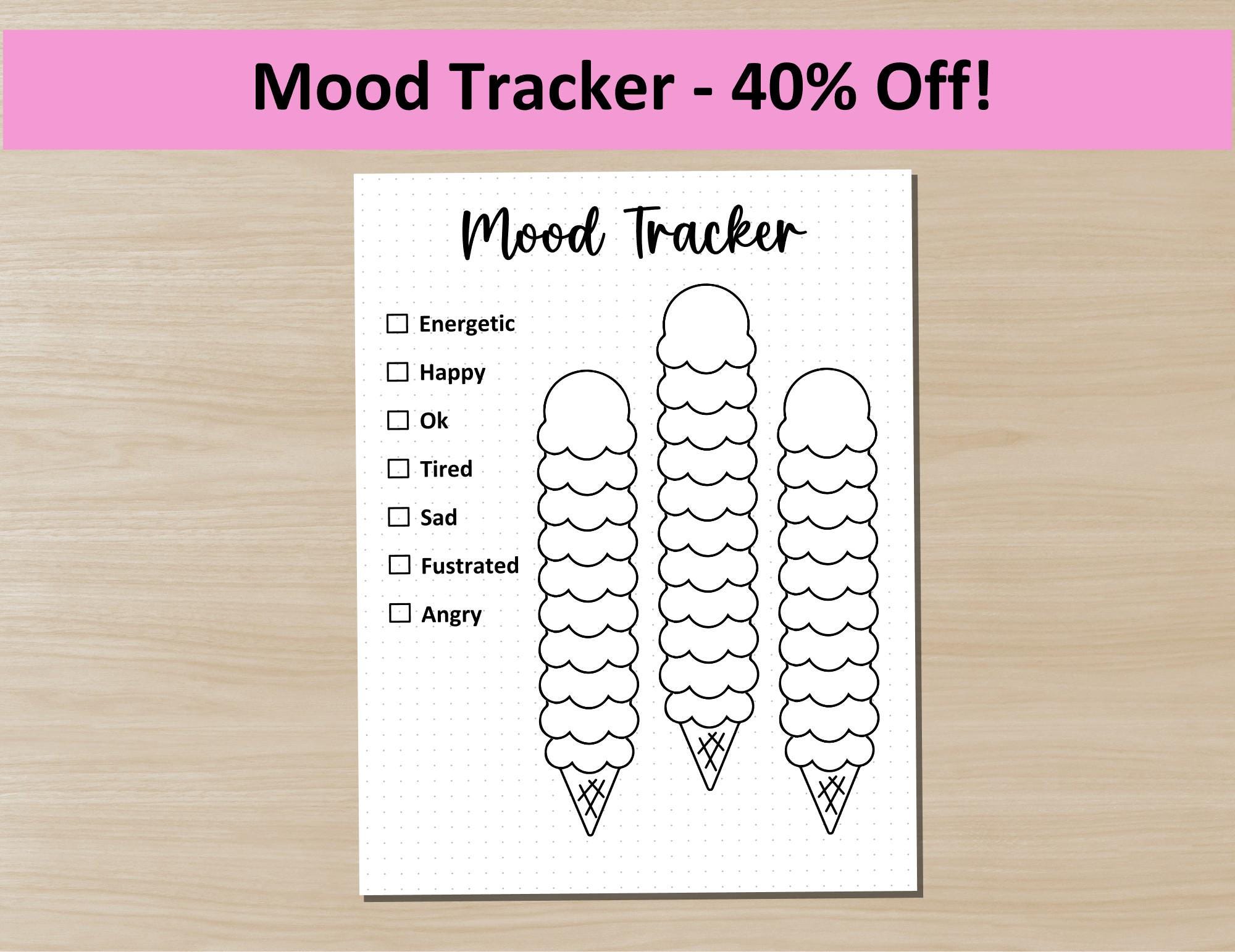 PRINTABLE Ice Cream Mood Tracker, Journal Page, Planner Page, Feelings ...
