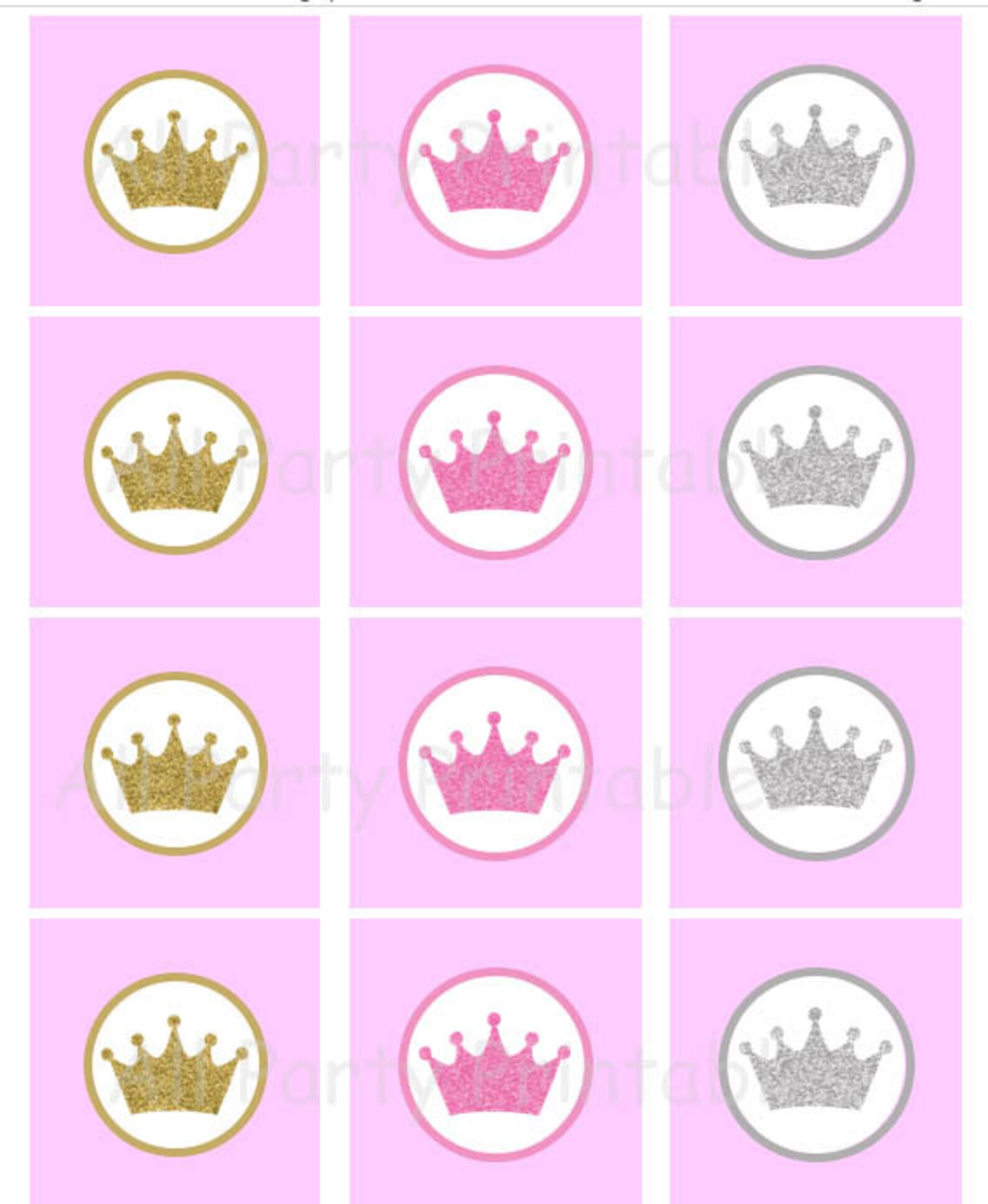 Princess Cupcake Toppers, Princess Favor Tags, Princess Crown Cupcake ...