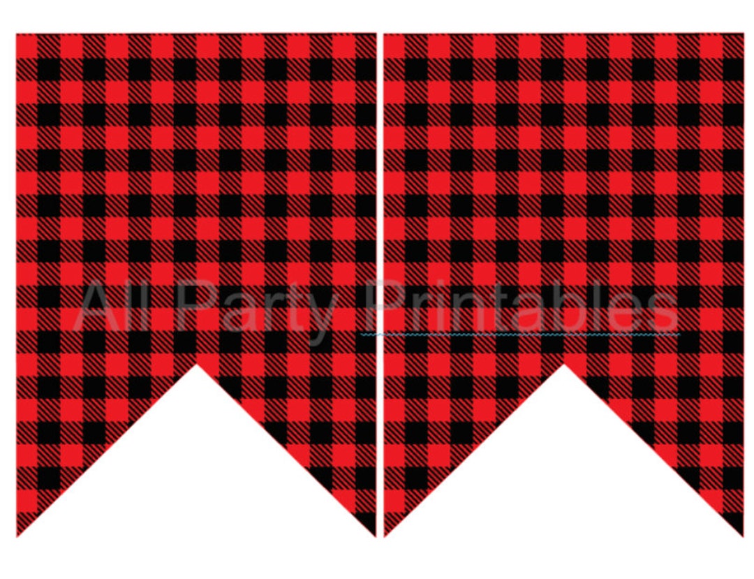 Red Buffalo Plaid Bunting Banner, Buffalo Plaid Printable Banner ...