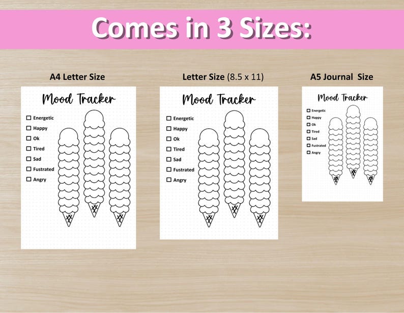 PRINTABLE Ice Cream Mood Tracker, Journal Page, Planner Page, Feelings ...
