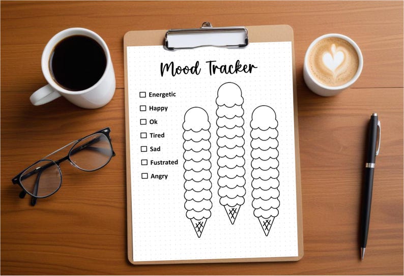 PRINTABLE Ice Cream Mood Tracker, Journal Page, Planner Page, Feelings ...