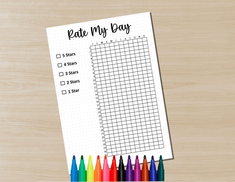 PRINTABLE Rate My Day Tracker, Printable Journal Page, Printable ...