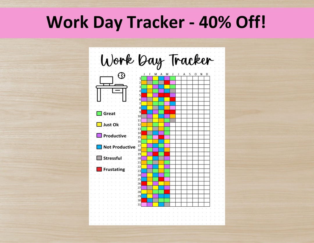 PRINTABLE Work Day Tracker, Journal Page, Planner Page, Yearly Tracker ...