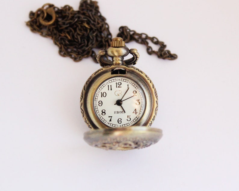 Vintage Style Pocket Watch Pendant Necklace Mini Antique Look Steampunk ...