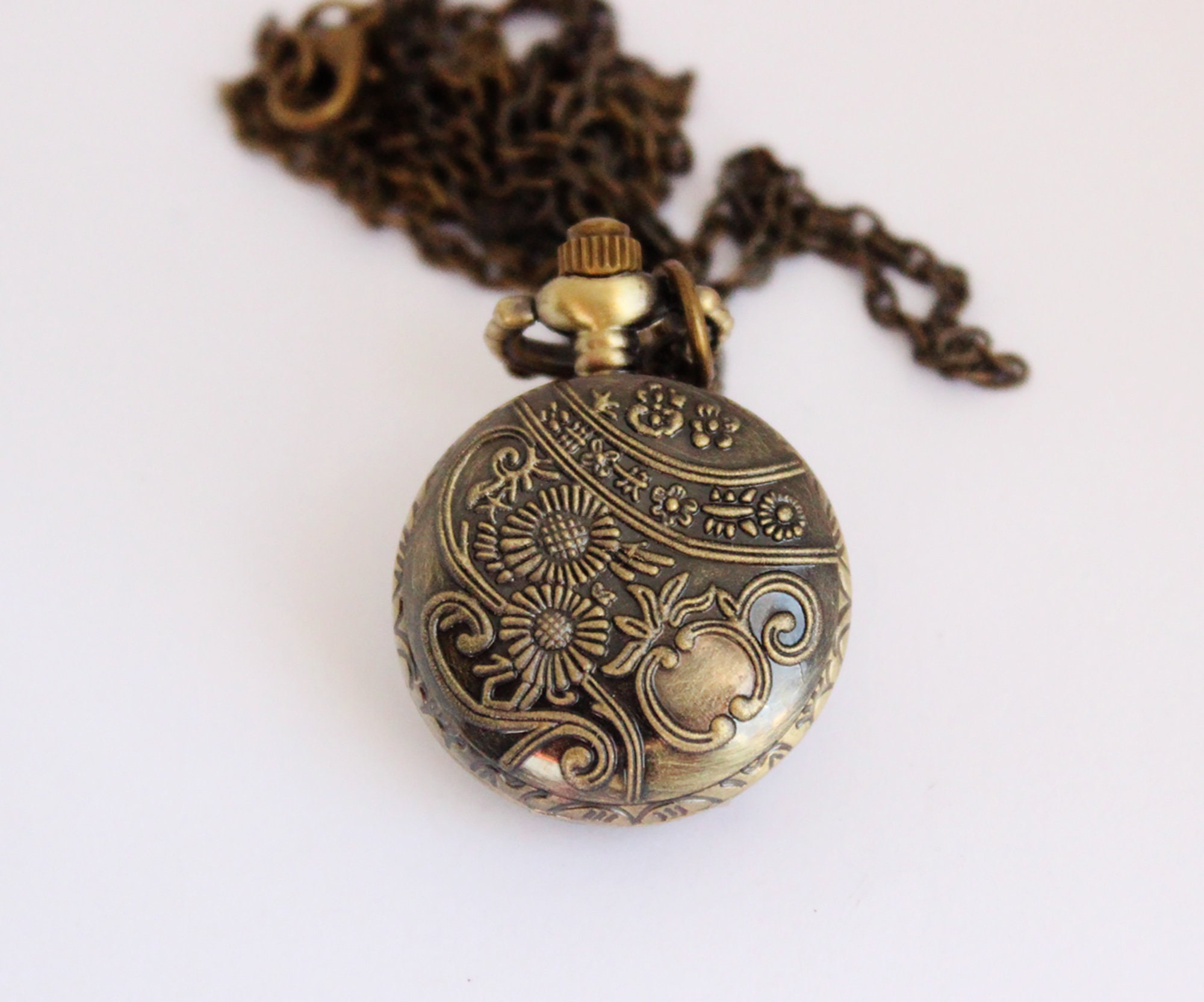 Vintage Style Pocket Watch Pendant Necklace Mini Antique Look Steampunk ...
